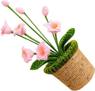 Angoily ELAYARD Handgestrickte K&uuml;nstliche Glockenblumen aus Wolle Rosa Formstabil Langlebiges Blumentopf Ornament f&uuml;r Wohn und B&uuml;rodekoration