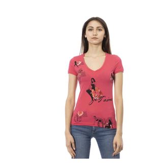 Trussardi V-Ausschnitt T-Shirt mit kurzen &Auml;rmeln - Frontdruck - - Tops - Damen - Rosa - XL