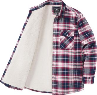 KEFITEVD Fleecejacke Herren Holzf&auml;ller Herren Gef&uuml;ttert Karierte Hemd Langarm Winterjacke Arbeitshemden Rot 3XL