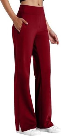 Generic Pantalon de yoga &agrave; jambes larges pour femme - D&eacute;contract&eacute; - Tendance - Taille haute - Confortable - D&eacute;contract&eacute; - Argent&eacute;, rouge, 4XL