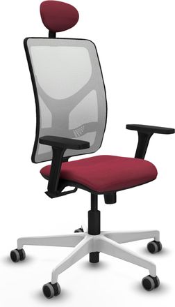 Piqueras y Crespo B&uuml;rostuhl mit 3D-Armlehnen, h&ouml;henverstellbarer Lendenwirbelst&uuml;tze und festem Kopfteil, ausgestattet mit 3-fach verstellbarem Schaumstoff, Wei&szlig;/Granatr