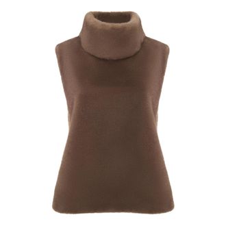 Cesare Gaspari &Auml;rmellose skulptierte Top aus Kunstpelz mit Kragen - Hellbraun - - Tops - Damen - Braun - ONE SIZE