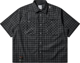 Roa Roa, Homme, Chemises, Gris, Taille: M Aair Floweave Printed Check Short Sleeve Shirt