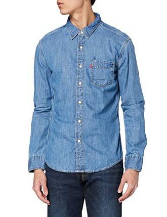 Levi's Sunset 1Pocket Slim Chemise Homme Cotton Tencel Mid Worn (Bleu) S