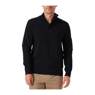 Genti Marineblauer Turtle Neck Pullover Gekn&ouml;pft - - Knitwear - Herren - Blau - M