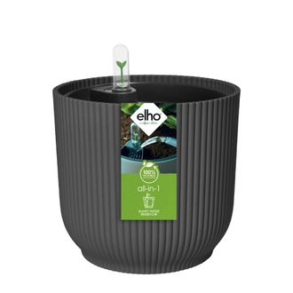ELHO All-in-1 Vibes Rund 25 + Swi 24 - Blumentopf f&uuml;r Innen - 100% Recycelter Kunststoff - &Oslash; 25 cm - Schwarz/Anthrazit