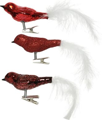 Kaemingk Christbaumschmuck Glas 8cm x 3 Stück Vögel auf Clip Weihnachtskugeln Mix rot dunkelrot Bordeaux