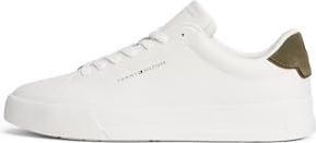 Tommy Hilfiger Homme Th Court LTH Detail Baskets, Écru/Vert Kaki, 43 EU
