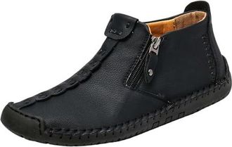 Generic Chaussures décontractées en cuir pour homme avec fermeture éclair latérale, mocassins à coutures vintage, semelle souple et flexible, chaussures de ma