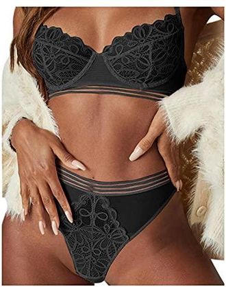 Generic Ensemble sous Vetement Femme Ensemble Lingerie Confortable Classique Pyjama Mignon &Eacute;paules D&eacute;nud&eacute;es - Noeud Papillon Et Broderie Romantique
