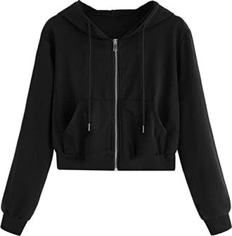 Generic Veste de surv&ecirc;tement blanche pour femme - Veste crop - Pull &agrave; capuche - Manches longues - Court - Sweat &agrave; capuche - Veste cropped avec fermeture &eacute;clai