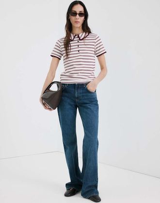 Mango Gestreiftes Polo mit Muschelkante bordeaux - Damen - XXS - MANGO