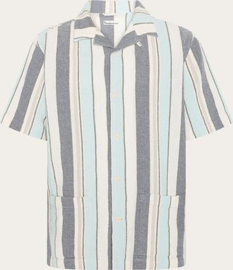 Knowledge Cotton Apparel Herren vegan Hemd Kurzarm Gestreift Blau