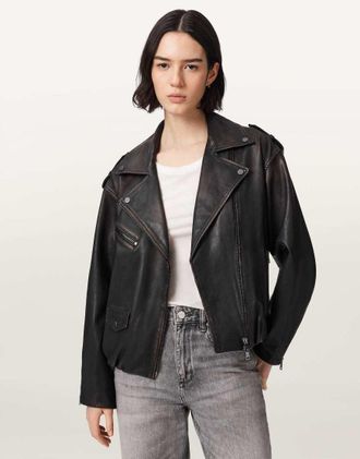 AllSaints Samina - Blouson style motard - Noir et marron-multicolore