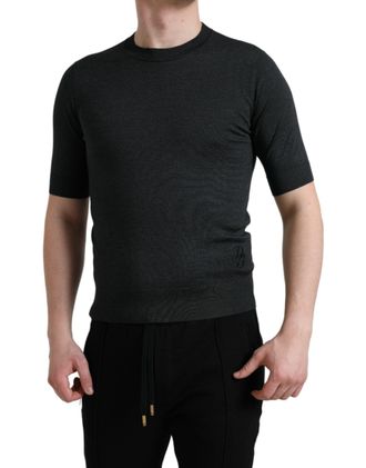 Dolce & Gabbana Mens Dark Gray Crew Neck Short Sleeves T-Shirt Silk