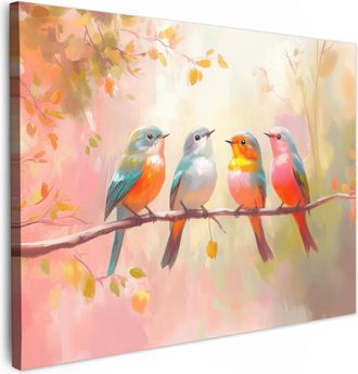 MuchoWow &copy; Bild auf Leinwand 80x60 cm Schlafzimmer Bilder Badezimmer Wand Deko Wohnzimmer Modern Wanddeko Bilderwand Geschenk V&ouml;gel - Bunter - Zweig