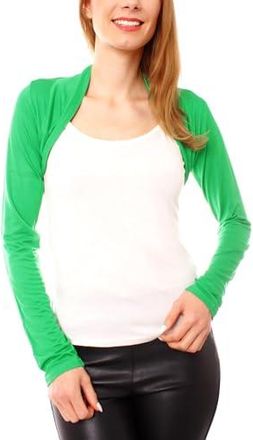 Easy Young Fashion Boléro en jersey pour femme - Veste à manches longues - Cardigan court ouvert 2008 - Taille unique (34-38), vert, Einheitsgröße Tall