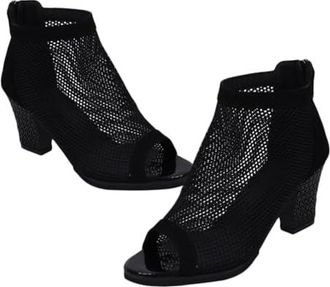 Hemoton Sandales &agrave; Talons Hauts pour Femmes Design Ajour&eacute; Maille Talon &Eacute;pais Confortable Style Chic Noir &Eacute;l&eacute;gantes et Faciles &agrave; Assortir