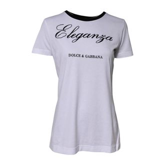 Dolce & Gabbana Eleganza Baumwoll-T-Shirt mit Rundhalsausschnitt - - Tops - Damen - Wei&szlig; - L