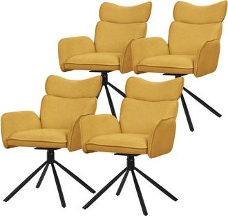 ML Design ML-Design Esszimmerstühle drehbar 4er Set Senf mit Stoffbezug, Wohnzimmerstuhl mit Armlehne & Rückenlehne, 360° Drehstuhl, Polsterstuhl mit Metallbein