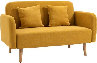 HOMCOM Homcom - 2 Sitzer Sofa, Couch mit 2 Wurfkissen, gepolsterter Doppelsofa, Polstersofa mit Samtopik, Armlehne, Loveseat f&uuml;r Wohnzimmer, Schlafzimmer