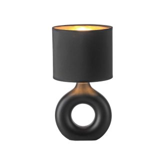 Licht-Erlebnisse Tischlampe Keramik Stoff in Schwarz Gold Wohnzimmer 30 cm E27 Ambientelicht blendarm dekorativ gem&uuml;tliche Nachttischleuchte Schlafzimmer LIORAN