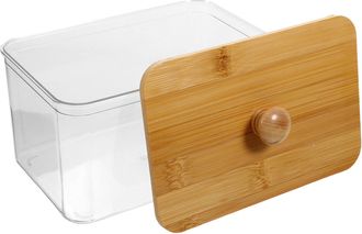 Milisten Trocknertuch Organizer aus Bambus mit Transparentem Beh&auml;lter Holzgriff und Deckel Feuchtigkeitsschutz f&uuml;r W&auml;schekammer 1 St&uuml;ck f&uuml;r Waschraum Aufbewahr