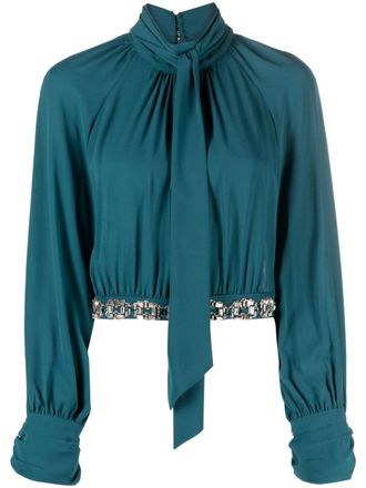 Elisabetta Franchi Geraffte Bluse mit Strass - Gr&uuml;n