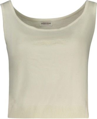 Guess Femme, Tops, Blanc, Taille: 36 FR D&eacute;bardeur Blanc Brod&eacute; Bretelles Larges