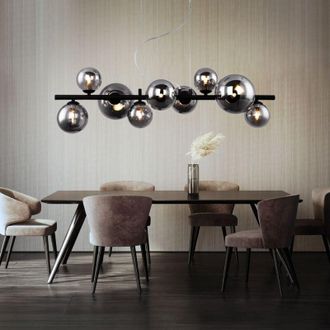 Globo Lighting Pendelleuchte Kugel Glas Hängelampe Esstisch schwarz Wohnzimmerlampe hängend Modern, 9 Flammig mit Rauchglas, 9x led 3,5W 350lm warmweiß, LxH 86x120