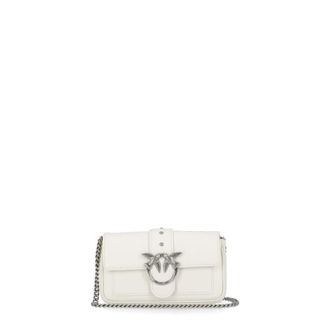 Pinko Pinko, Femme, Sacs, Blanc, Taille: ONE Size Sac bandouli&egrave;re en cuir blanc avec cha&icirc;ne