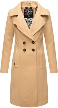 Navahoo Manteau long en laine pour femme avec col à revers Wooly XS-3XL, beige, XXL
