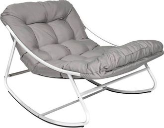 Altobuy SABHA - Fauteuil à Bascule en Métal Blanc et Textilène avec Coussin dassise Taupe