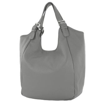modamoda.de T227 Damen Shopper Schultertasche Leder Large handmade in Italy, Farbe:Graphitgrau