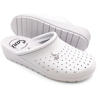 Sani Anatomische Sanit&auml;rpantoffeln f&uuml;r Damen, echte Lederpantoletten, orthop&auml;dische Schuhe, rutschfeste Schuhe hergestellt in Italien, wei&szlig;, 37 EU