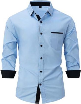Generic Haut &agrave; col en V pour homme - Chemises d&eacute;contract&eacute;es de printemps et dautomne - Chemise &agrave; manches longues &agrave; revers - Cardigan &agrave; manches longues pour ho