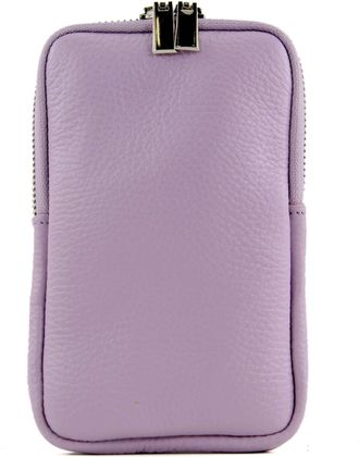 modamoda.de T197 Damen Leder Handytasche 6,7 Zoll Umh&auml;ngetasche handmade in Italy, Farbe:Pastellviolett