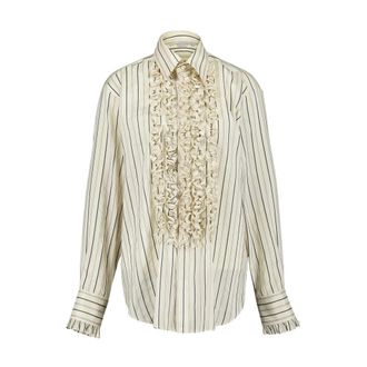 Stella McCartney Gestreiftes Seidenhemd mit R&uuml;schen - - Blouses & Shirts - Damen - Beige - XS