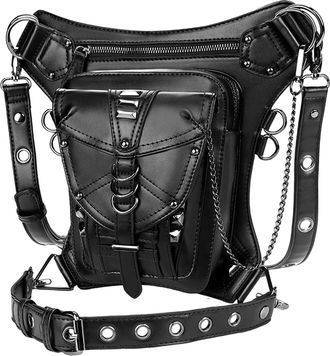 Generic Steampunk Schienbeintasche - Mittelalterliche PU-Lederg&uuml;rteltasche, Wasserdichte Drop Strap Tasche, Langlebige gotische Retro-Design | Reisen Wanderfe