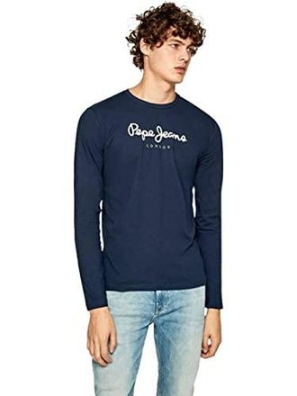 Pepe Jeans London Eggo T-Shirt &agrave; Manches Longues Slim Fit pour Homme, Marine/Blanc/Vert Pastel, Large