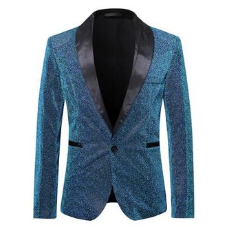 Generic Robe &agrave; paillettes pour homme avec un bouton - Veste de costume pour f&ecirc;te, festival, smoking - Blazer &eacute;l&eacute;gant et brillant, Vert, S