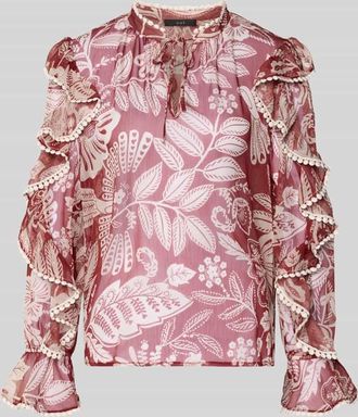 Oui Bluse mit R&uuml;schen&auml;rmeln und Schl&uuml;sselloch-Ausschnitt