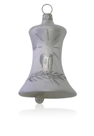 Lauschaer Glas Christbaumschmuck Glocken klein Eislack weiß mit Kerze 3 Stück d 5 cm Christbaumschmuck Weihnachtsbaumschmuck mundgeblasen, handdekoriert