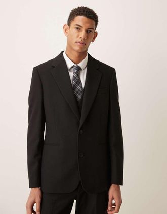 Asos Schmal geschnittene Anzugjacke in Schwarz mit Wollanteil