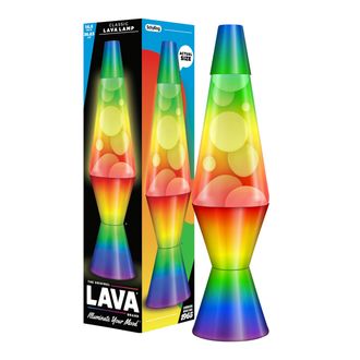 Lava Lava Lampe Regenbogen 2513, handbemalte dreifarbige Form, wei&szlig;es Wachs, klare Fl&uuml;ssigkeit, dekorativer Sockel und Deckel, Original 14,5 Zoll Bewegungs