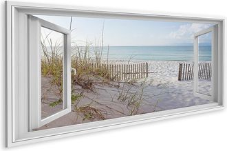 Islandburner Bild auf Leinwand Offenes Fenster mit Blick auf Strand und Meer Bilder Wandbilder Poster