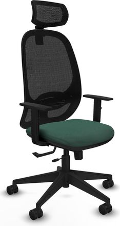 Piqueras y Crespo Schreibtischstuhl zylindrisch gr&uuml;n mit 1D-Armen, h&ouml;henverstellbare Lendenwirbelst&uuml;tze und h&ouml;henverstellbares Kopfteil und Neigung, Schwarz/Flaschengr&uuml;