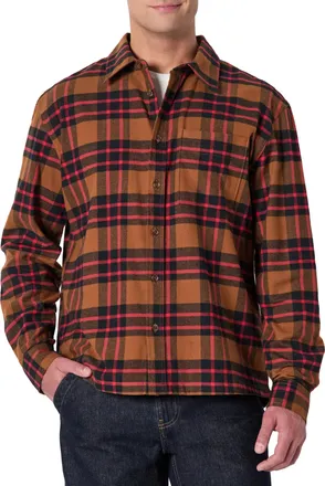 Amazon Essentials Herren (Demis Favorit) Langärmliges Relaxed-Fit-Flanellhemd, Dunkles Kastanienbraun Rot Einfaches Plaid, XXL