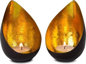 ROMINOX Geschenkartikel Teelicht-Set // Drops - 2-teilig, strahlend Goldener Kerzenschein, mit Goldfolienauskleidung, Weihnachten, Grillparty, Valentinstag, M