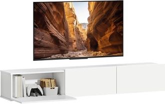 HOMCOM TV Schrank Lowboard h&auml;ngend 180 cm Fernsehtisch f&uuml;r Fernseher bis zu 82 Zoll H&auml;ngeschrank mit 3 Klappen, Soft-Close-T&uuml;ren f&uuml;r Wohnzimmer Wei&szlig;